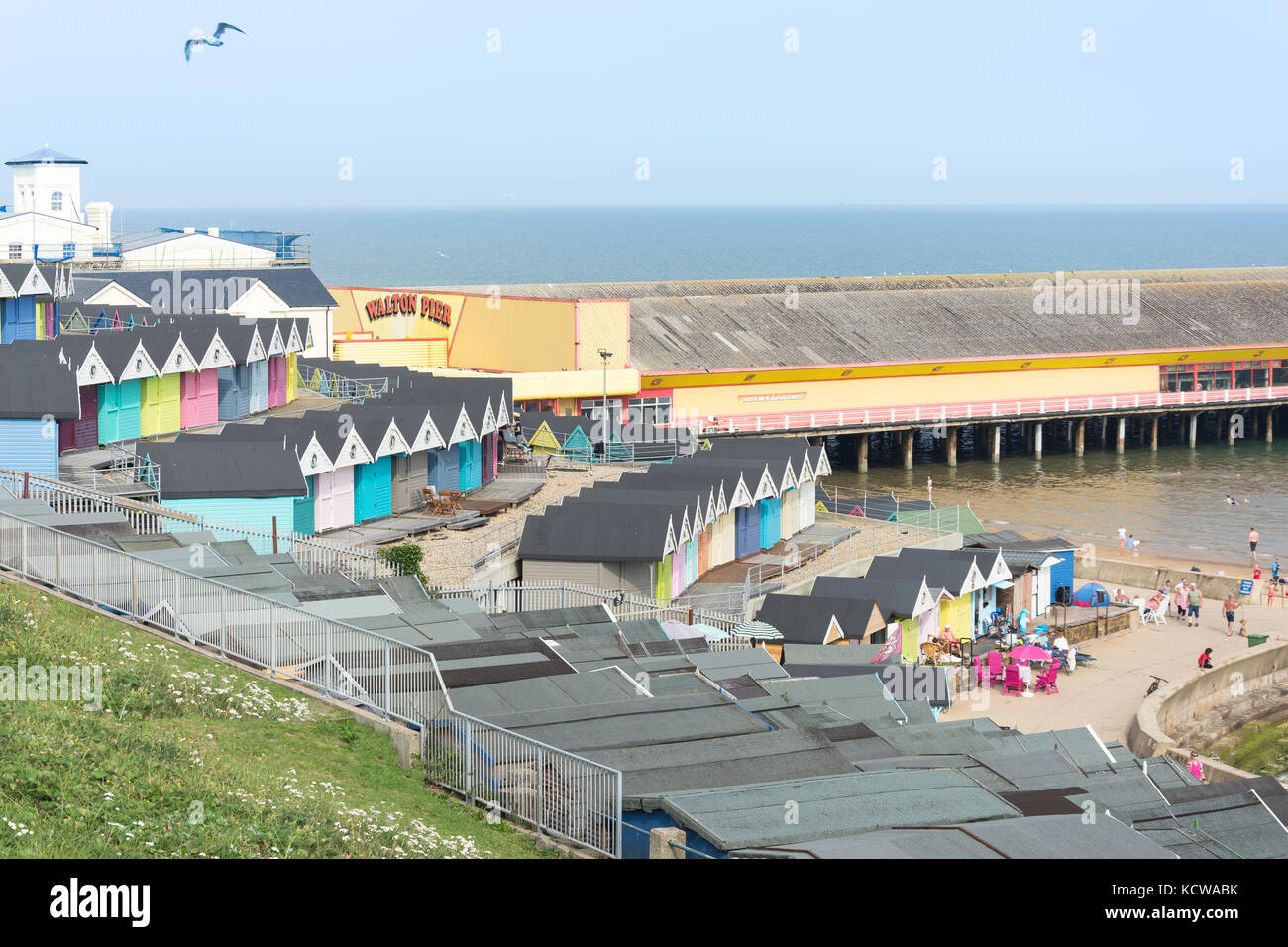 Walton Pier and beach huts, Walton-on-the-Naze, Essex, England, United ...