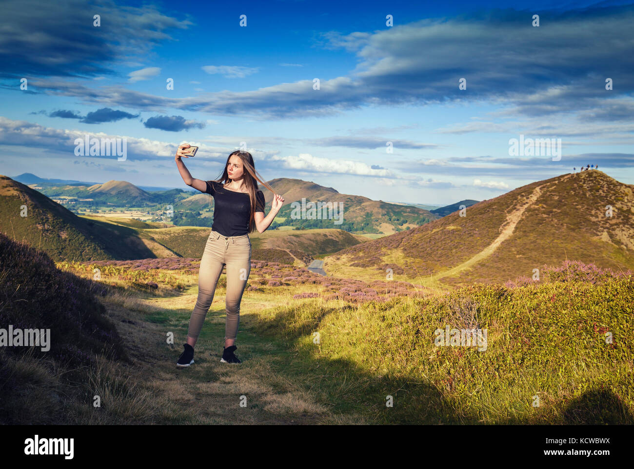 Teenager Girl Snapping Selfies in Scenic Location in UK Stock Photo - Alamy