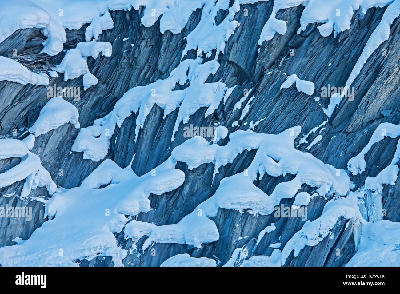 Snow on rock face in the Canadian Rocky Mountains, Banff National Park ...