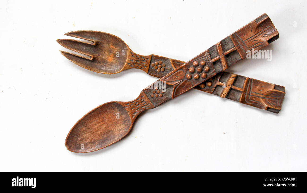 picture of a Top view of wooden spoon and fork isolated on white Stock ...