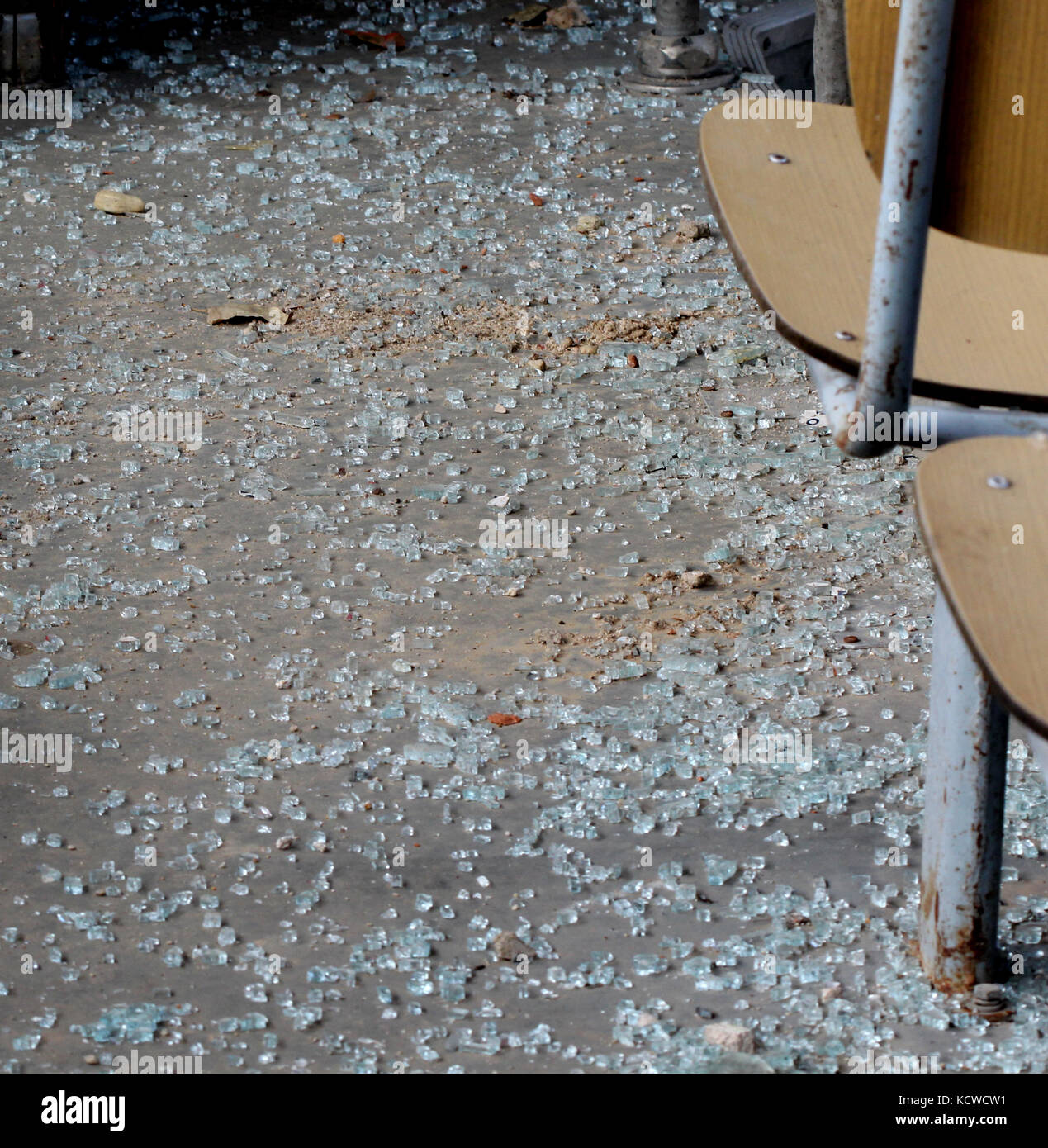 pucture of a Broken bus window inside from accident Stock Photo - Alamy