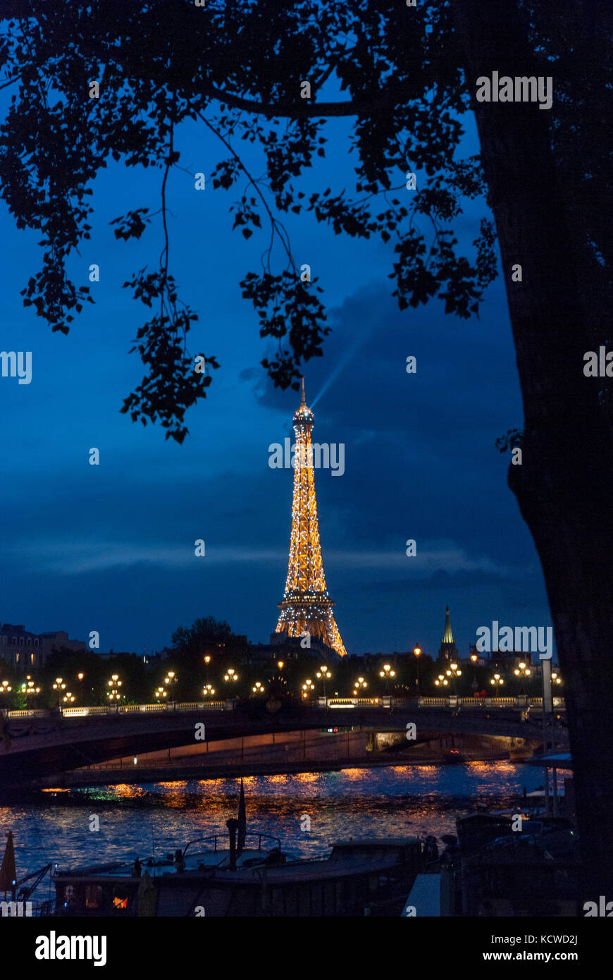Eiffel tower illuminated at night Stock Photo - Alamy