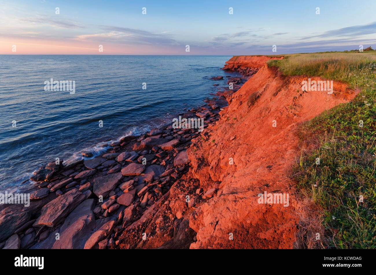 cliffs, sandstone, coast, sunset, Cavendish, Prince Edward Island ...
