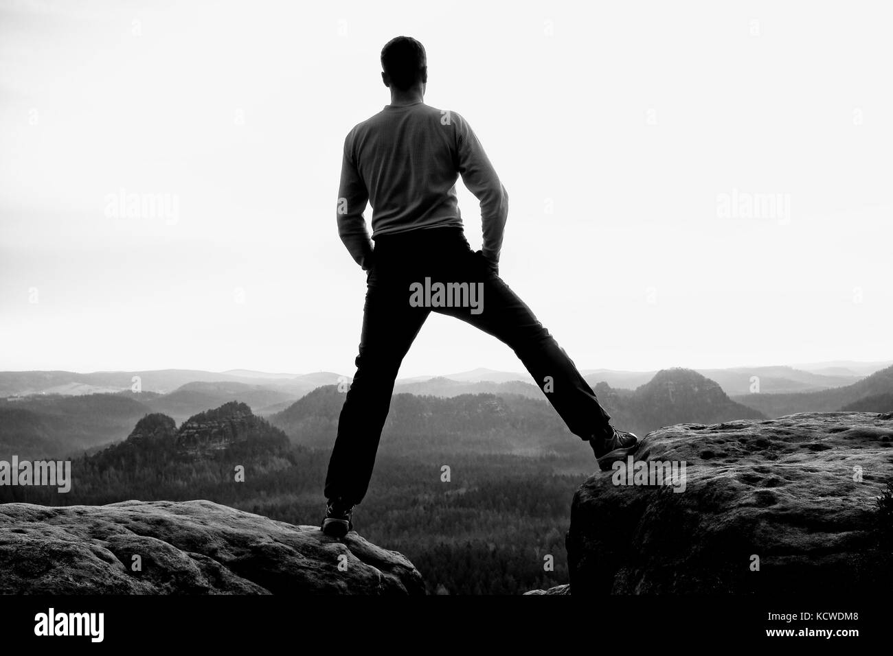 Happy man hiker in Black and White Stock Photos & Images - Alamy