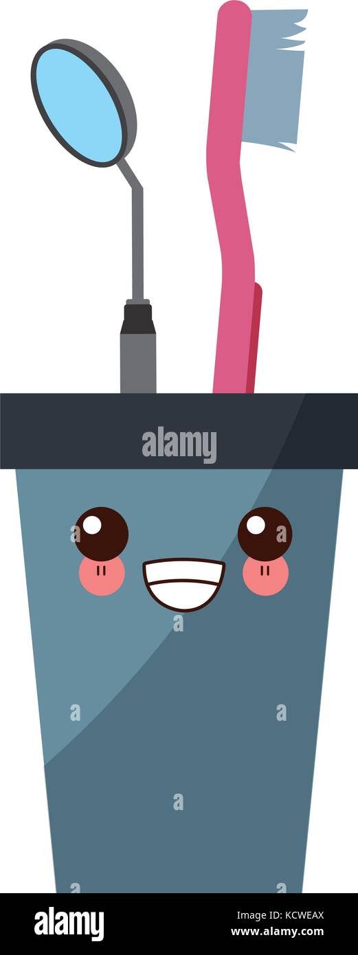 Cup with dental tools cute kawaii cartoon Stock Vector Image & Art - Alamy