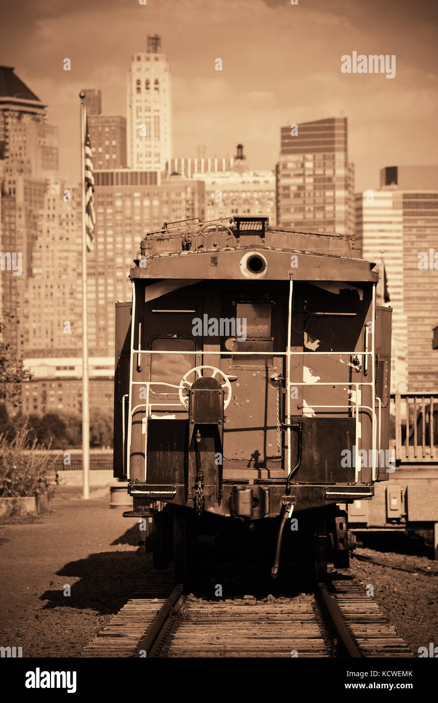 Train and downtown Manhattan in park Stock Photo - Alamy