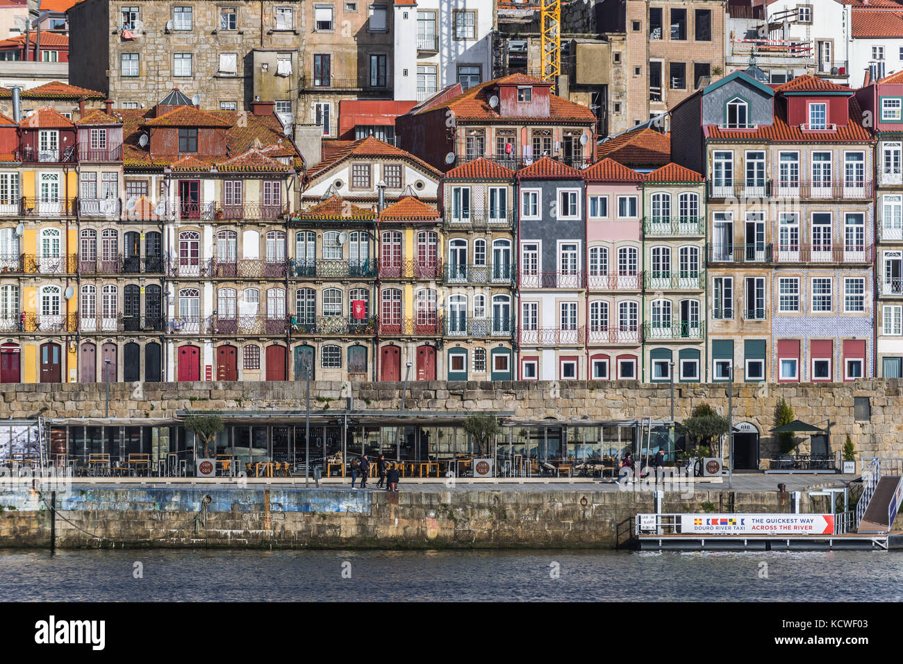 Row of buildings in Ribeira District on the Douro riverfront in Porto ...