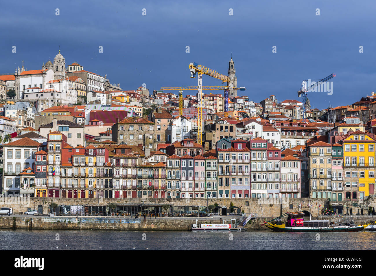 Row of buildings in Ribeira District on the Douro riverfront in Porto ...