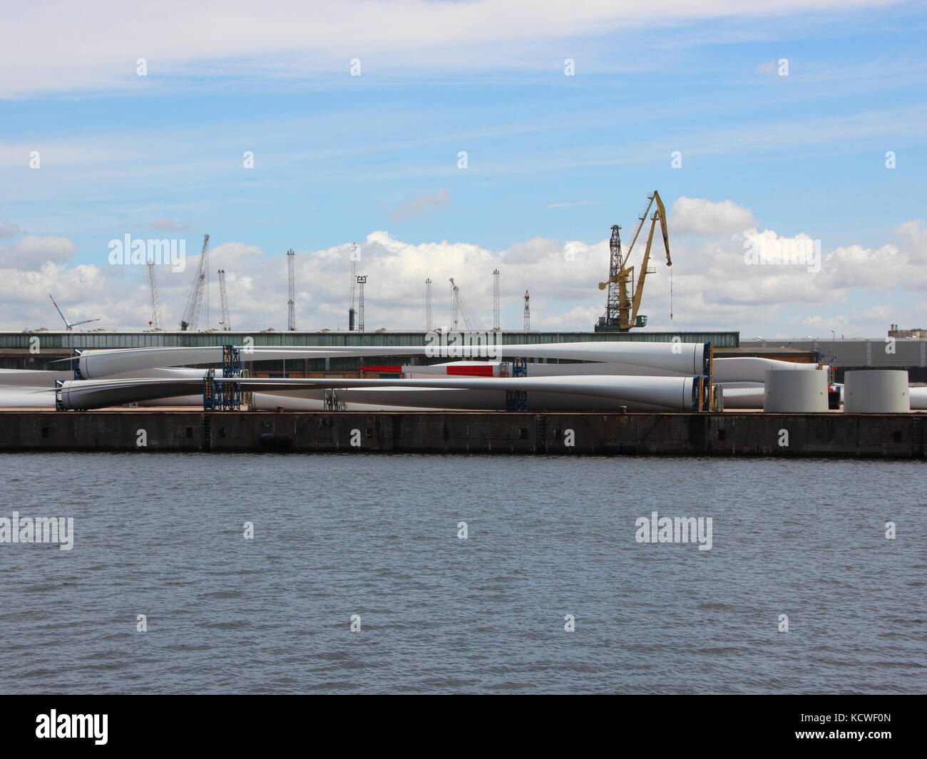 Large Windmill Wings at Harbor Pier Ready for Shipment Stock Photo - Alamy