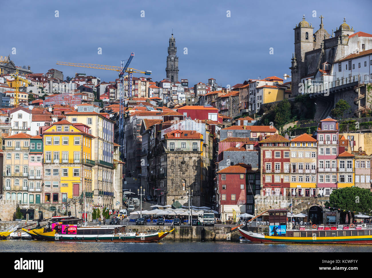 Row of buildings on the Douro riverfront in Porto city, Portugal. View ...