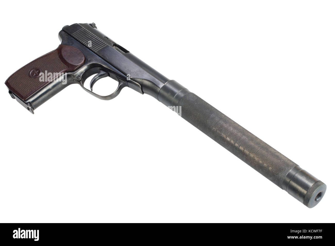 handgun with silencer on white background Stock Photo - Alamy