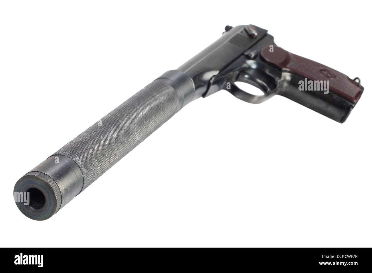 handgun with silencer on white background Stock Photo - Alamy