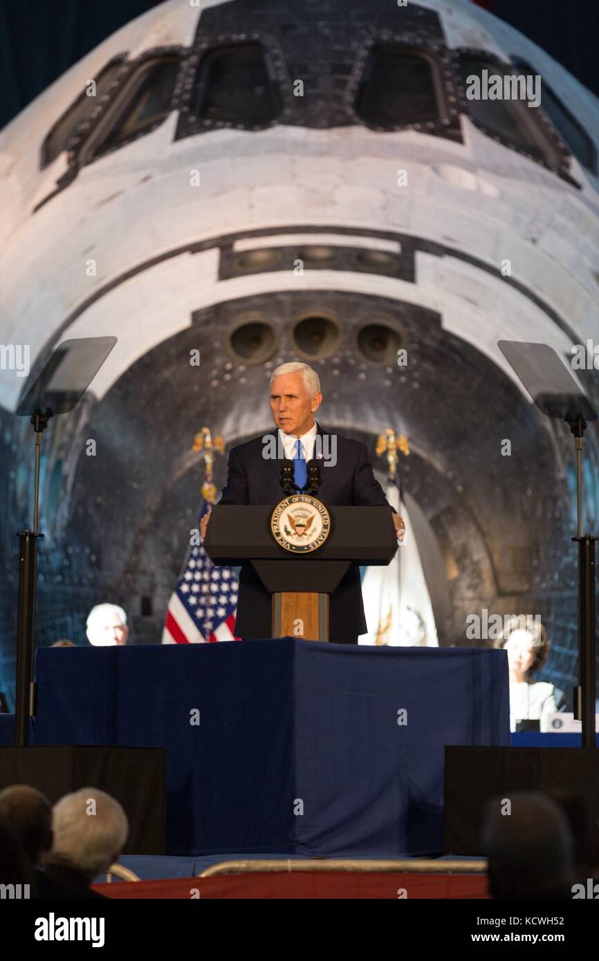 U.S. Vice President Mike Pence delivers opening remarks at the National ...