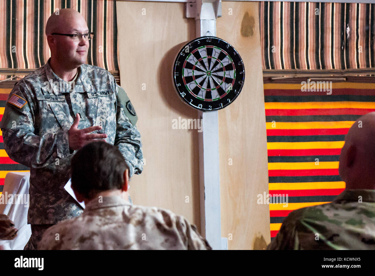 U.S. Army Chaplain, 1st Lt. Richard Brown, leads a Sunday religious ...