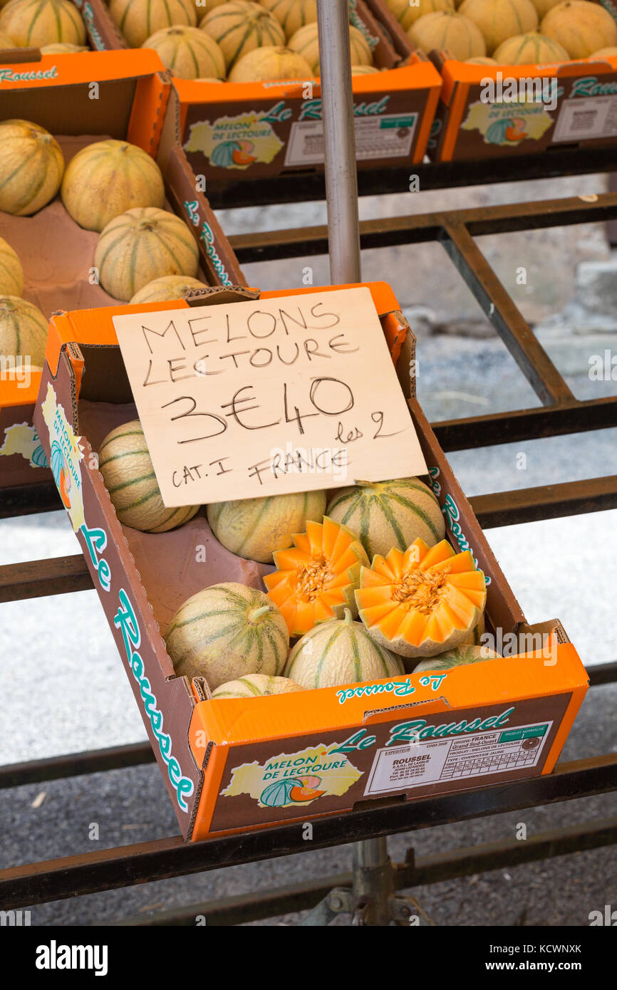 SAINT-LEONARD-DE-NOBLAT, FRANCE - 22 JULY, 2017: French melons ...