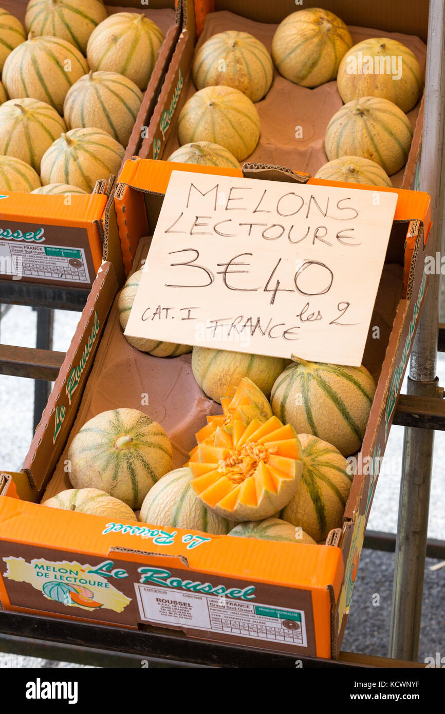 SAINT-LEONARD-DE-NOBLAT, FRANCE - 22 JULY, 2017: French melons ...