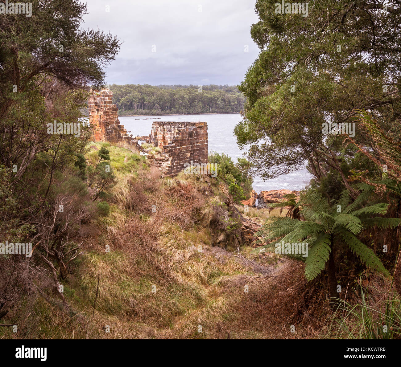 Sarah Island convict settlement in Macquarie harbour, Tasmania Stock ...