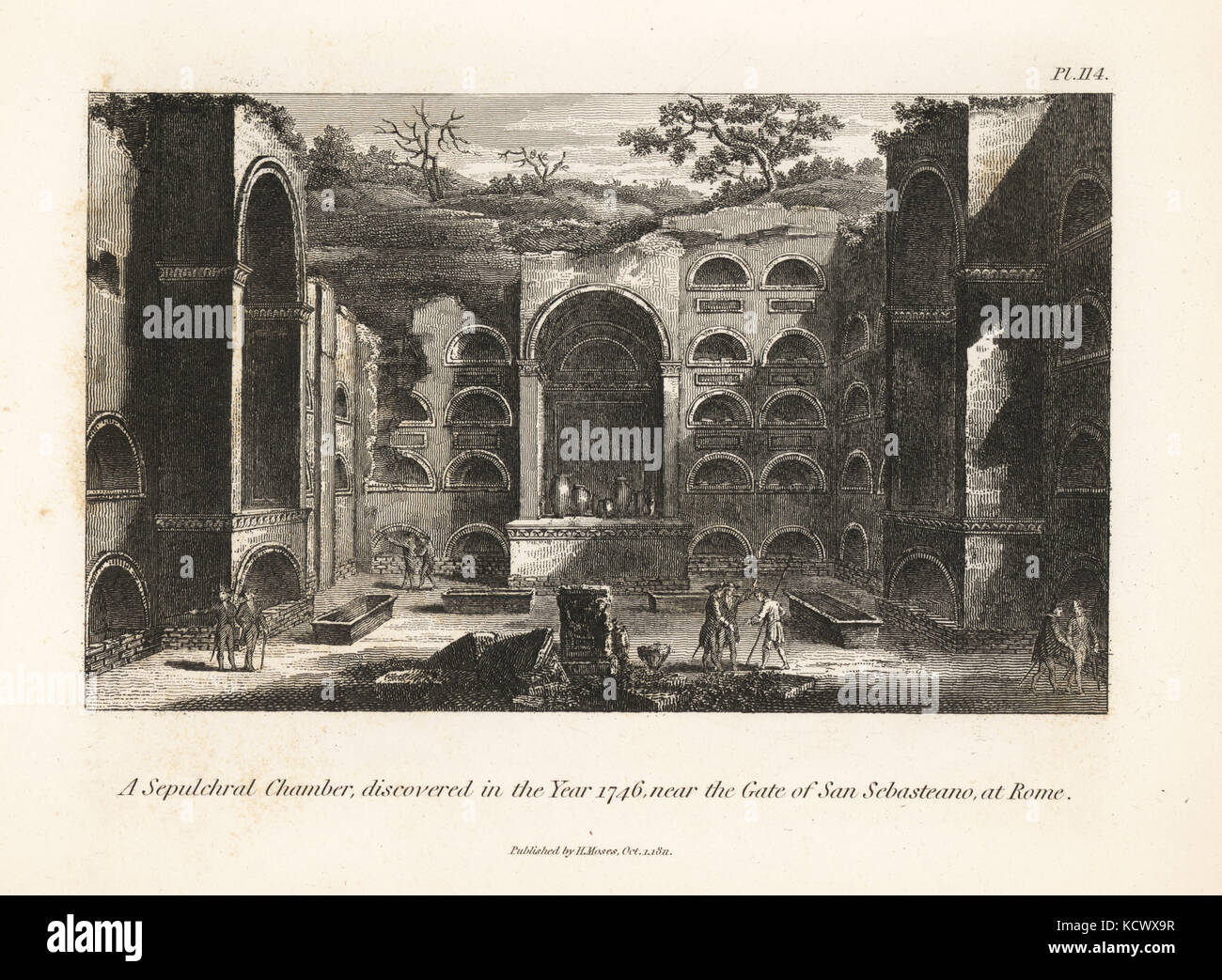 18th century tourists exploring a sepulchral chamber discovered in 1746 ...