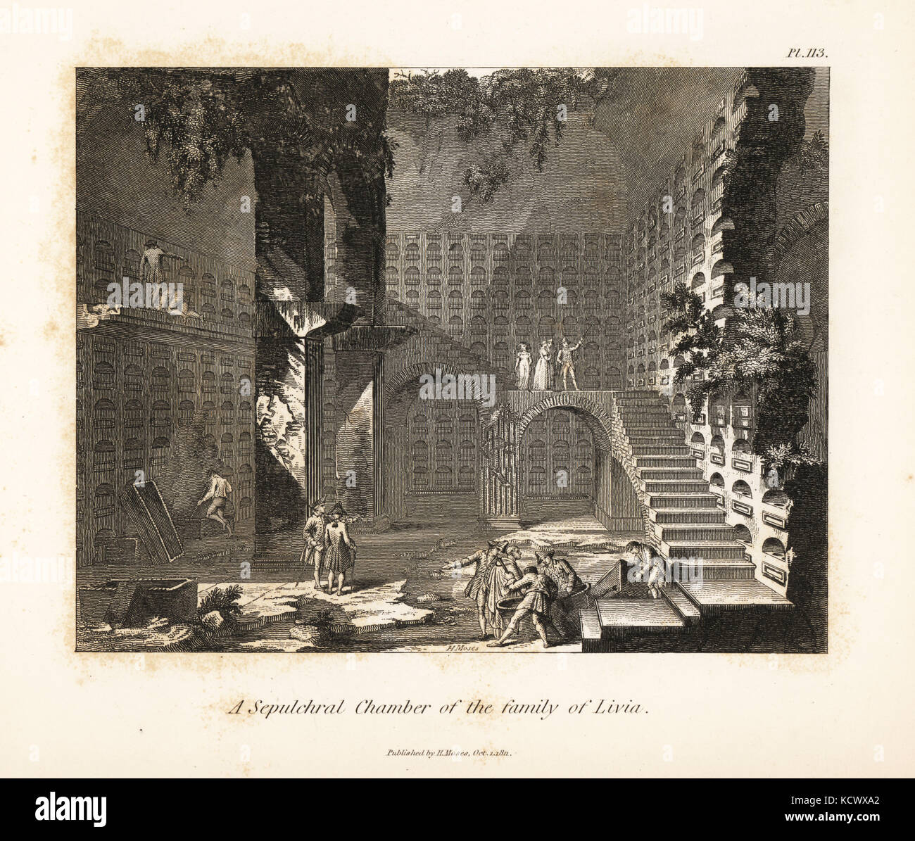 18th century tourists exploring the Livia family sepulchral chamber ...
