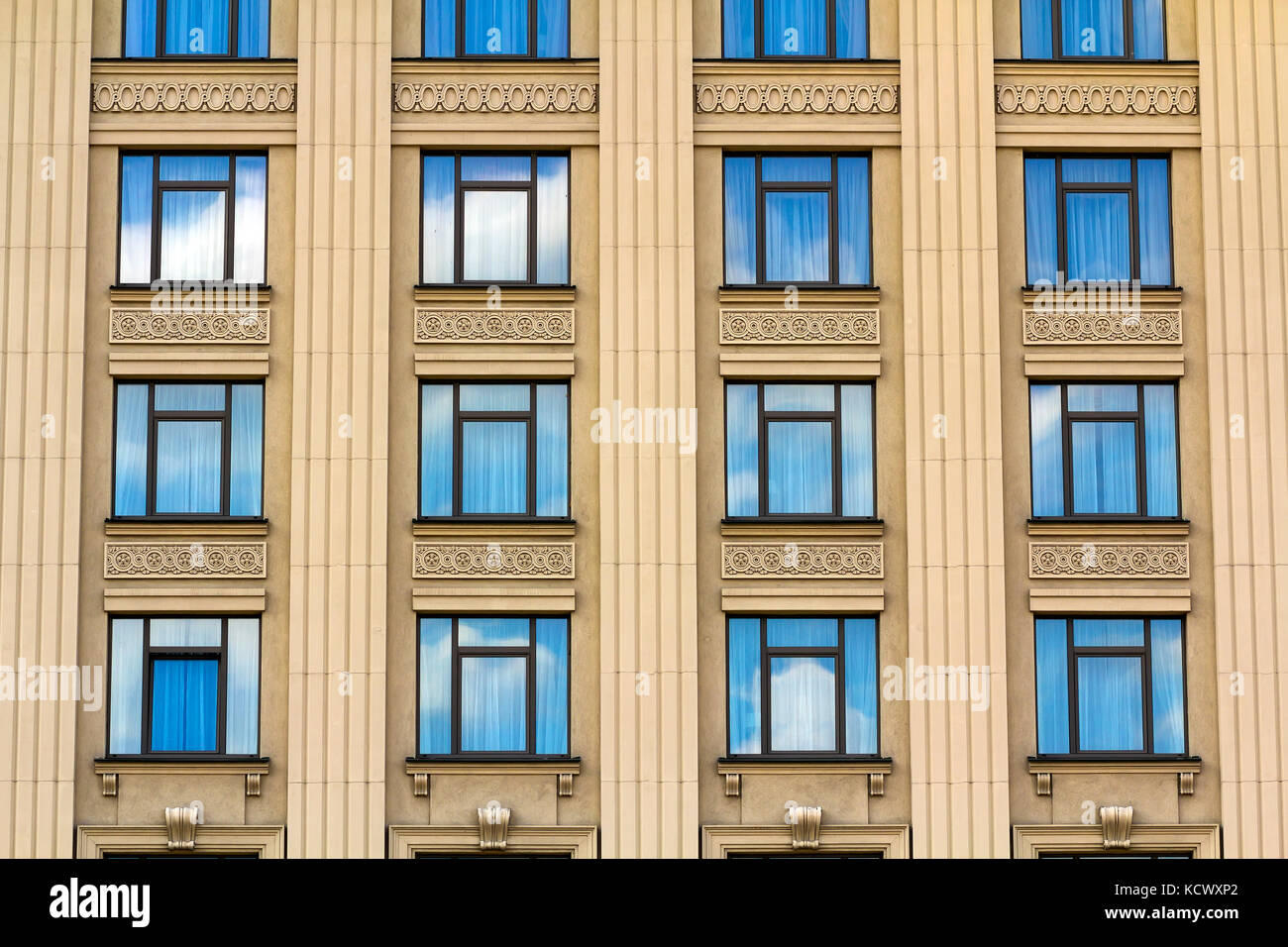 Details of windows of new constructed colorful multi-story building ...