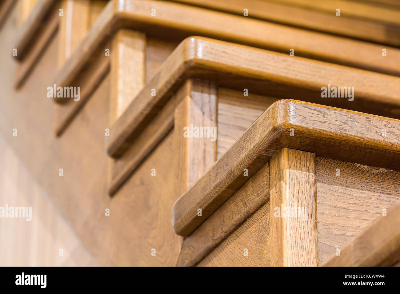 Detail close-up image of wooden oak stairs in house interior Stock ...