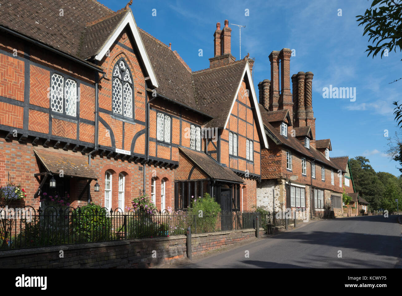 The pretty village of Albury in Surrey, UK. Old buildings with ...
