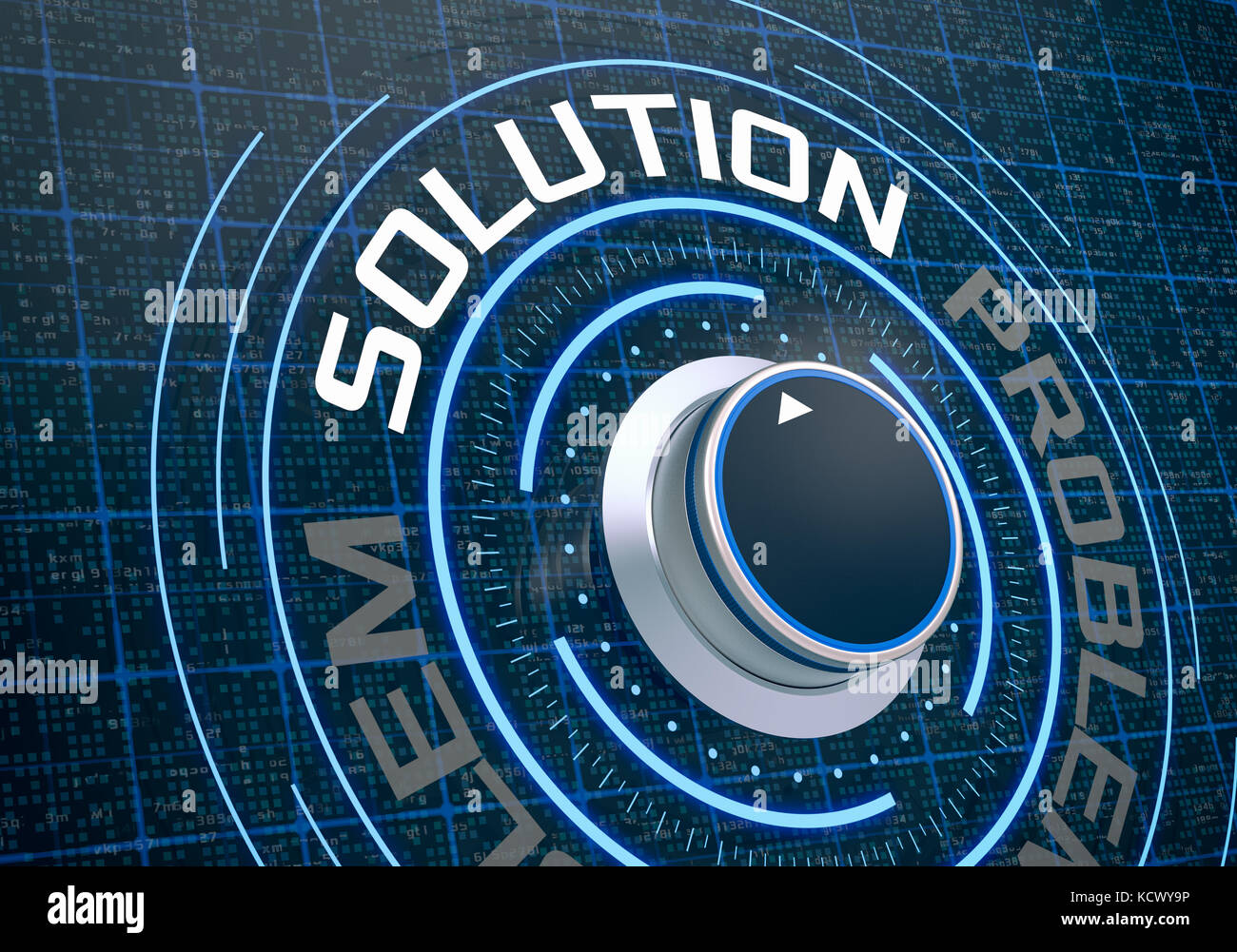 futuristic hud with a knob and text: solution (3d render Stock Photo ...