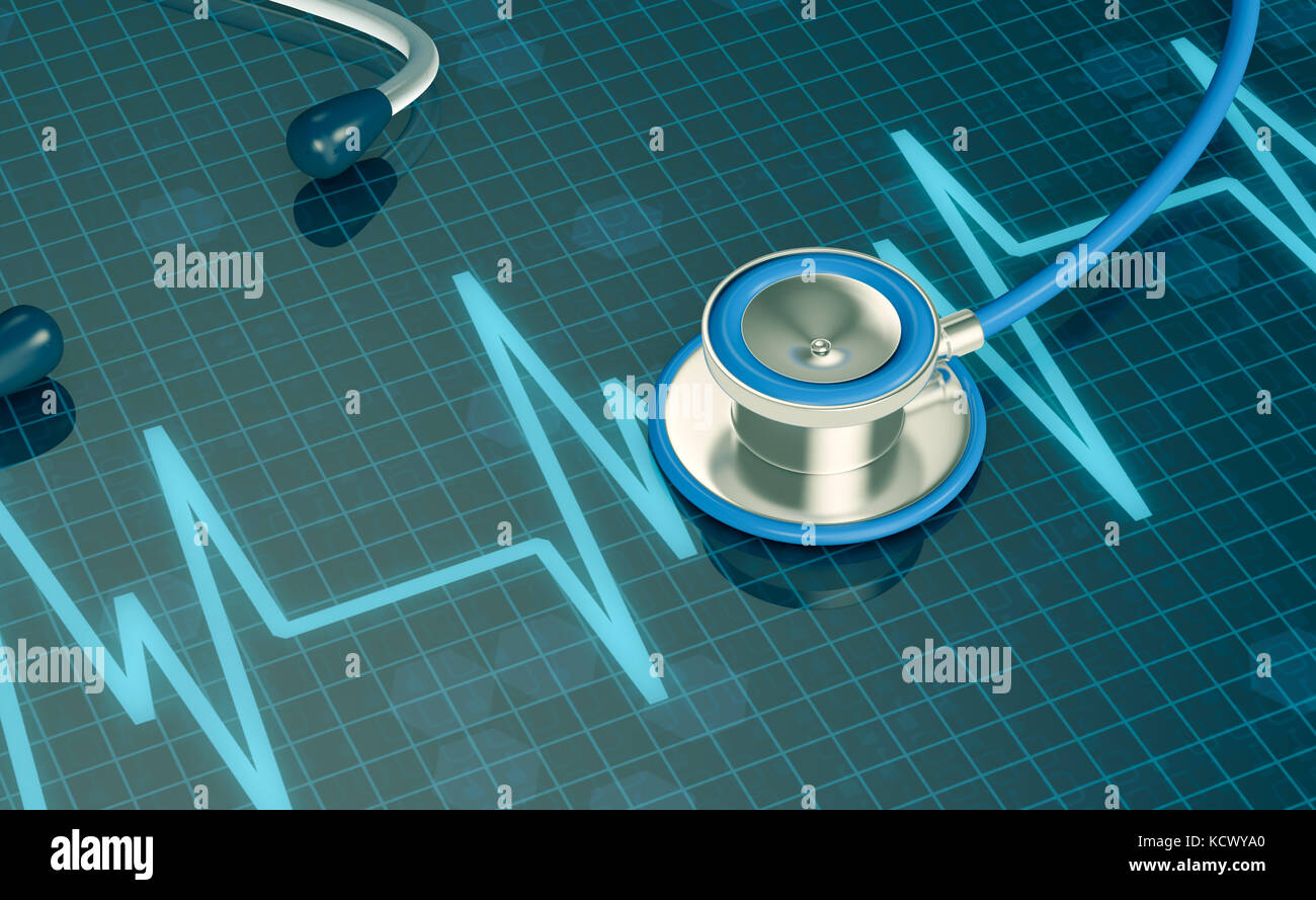 top view of an ecg display with a stethoscope, concept of heart health ...