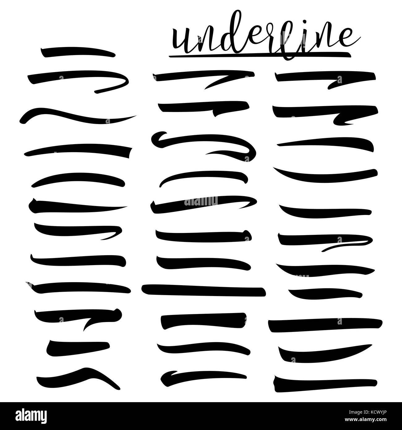 Set of underlines lettering lines, vector illustration Handwritten Mark ...