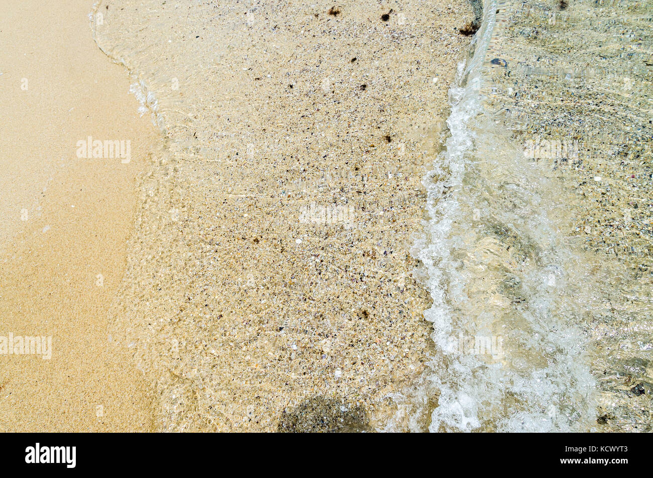 Beach sand with sea water, background texture close up, ocean shore ...