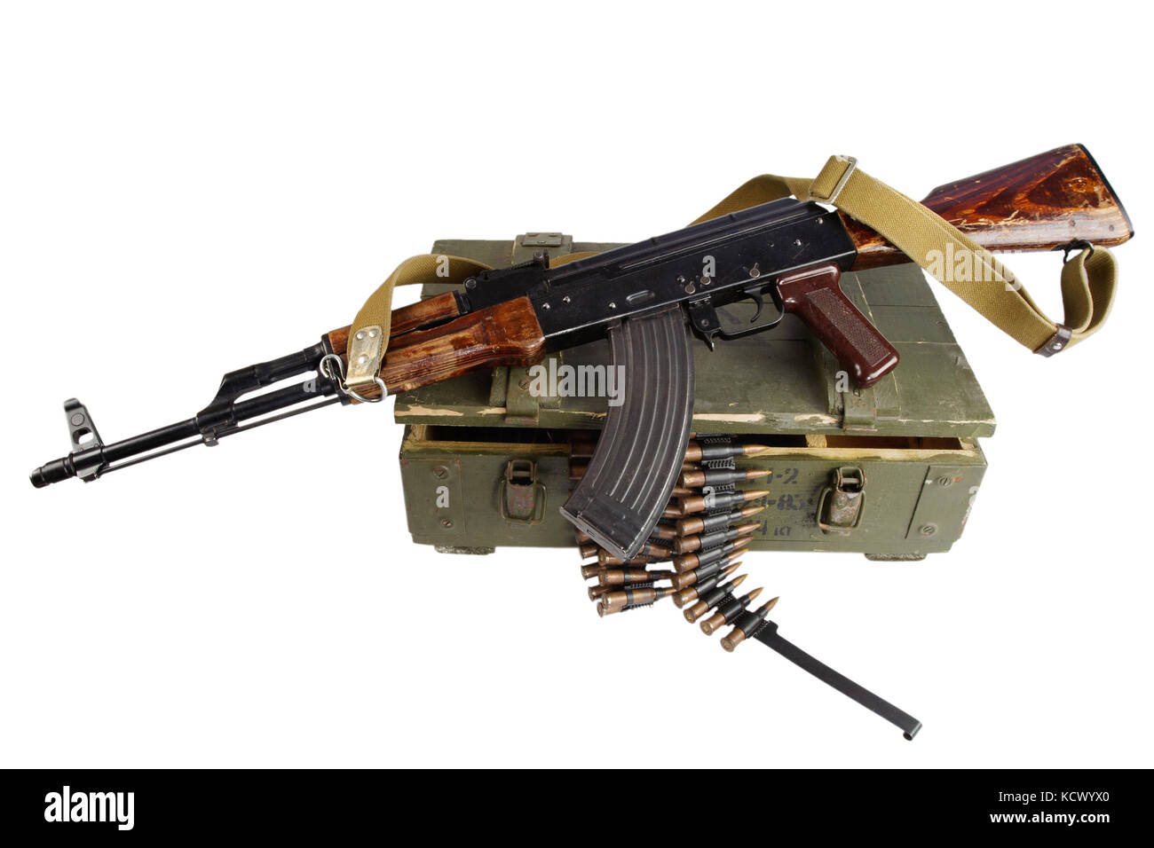 soviet army box of ammunition with AK rifle and ammunition isolated ...