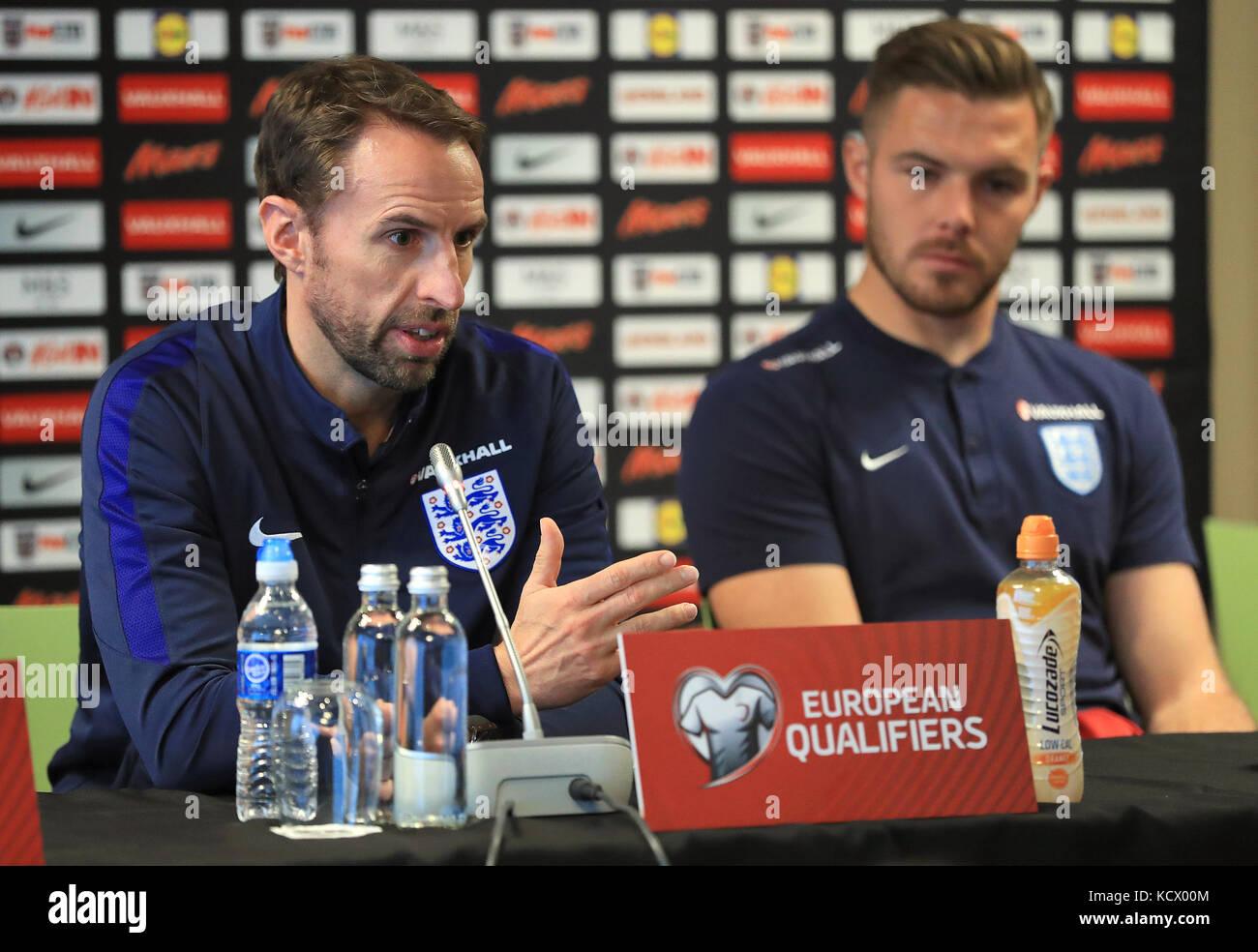 England manager Gareth Southgate (left) and goalkeeper Jack Butland ...