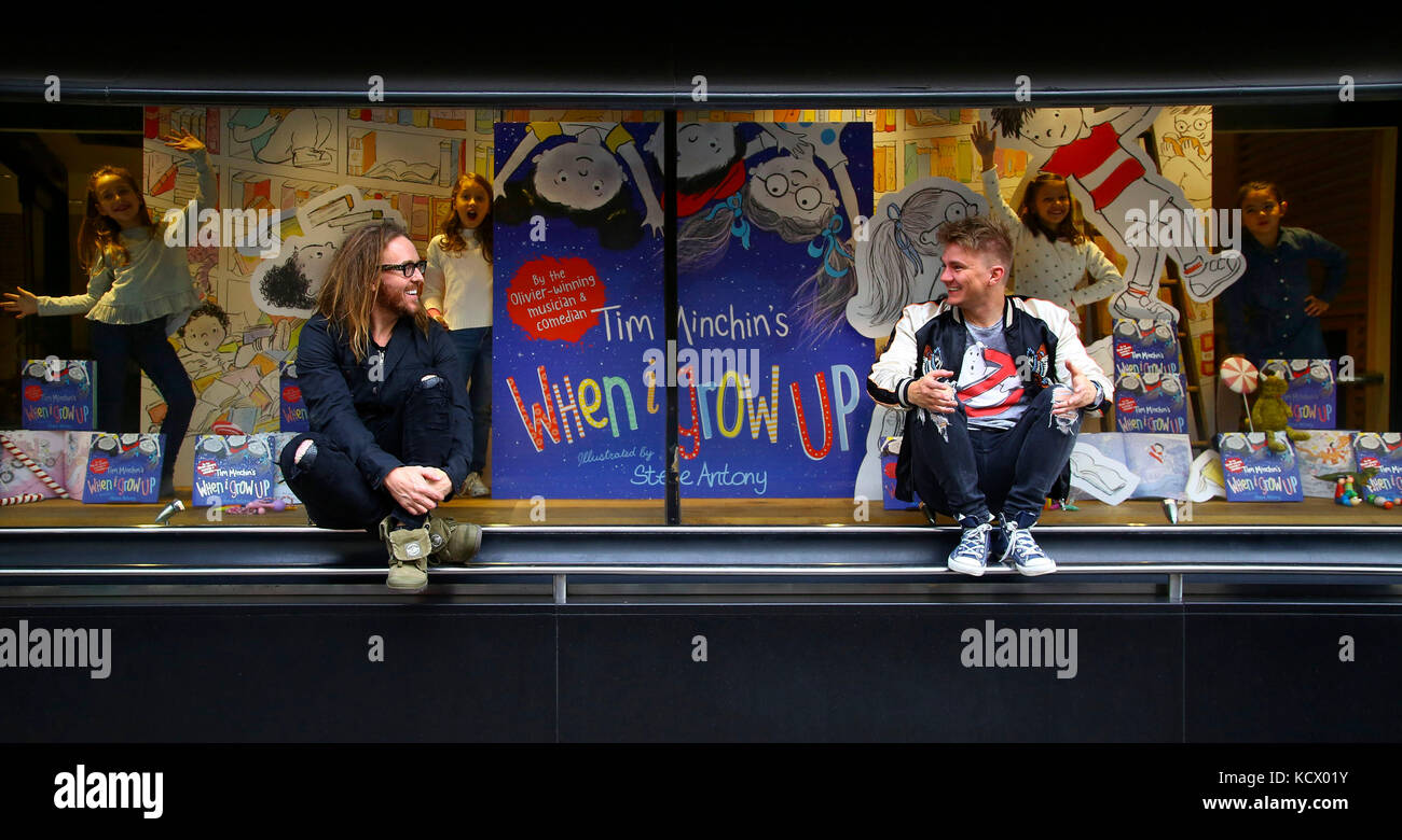 EDITORIAL USE ONLY Tim Minchin and illustrator Steve Antony sit in the ...