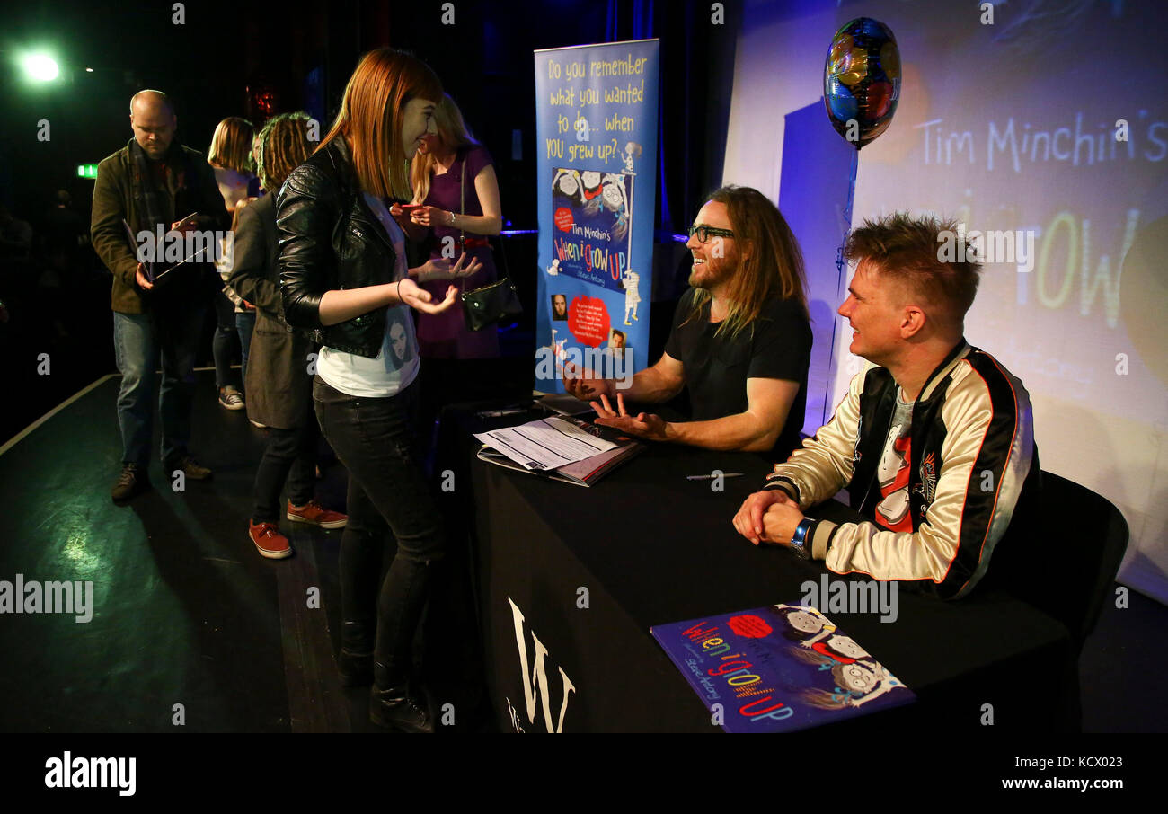 EDITORIAL USE ONLY Tim Minchin and illustrator Steve Antony sign copies ...