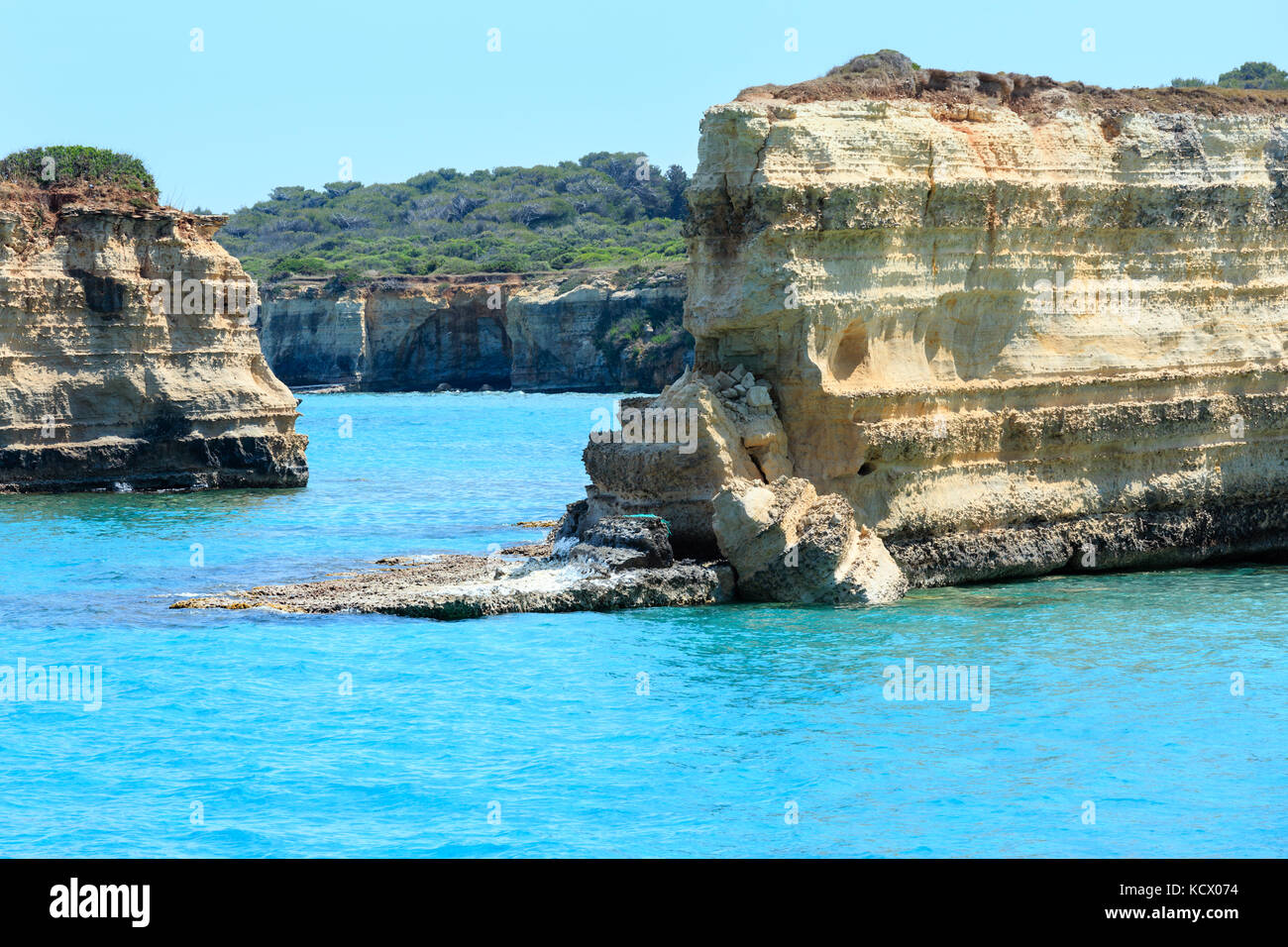 Picturesque seascape with white rocky cliffs, sea bay, islets and ...