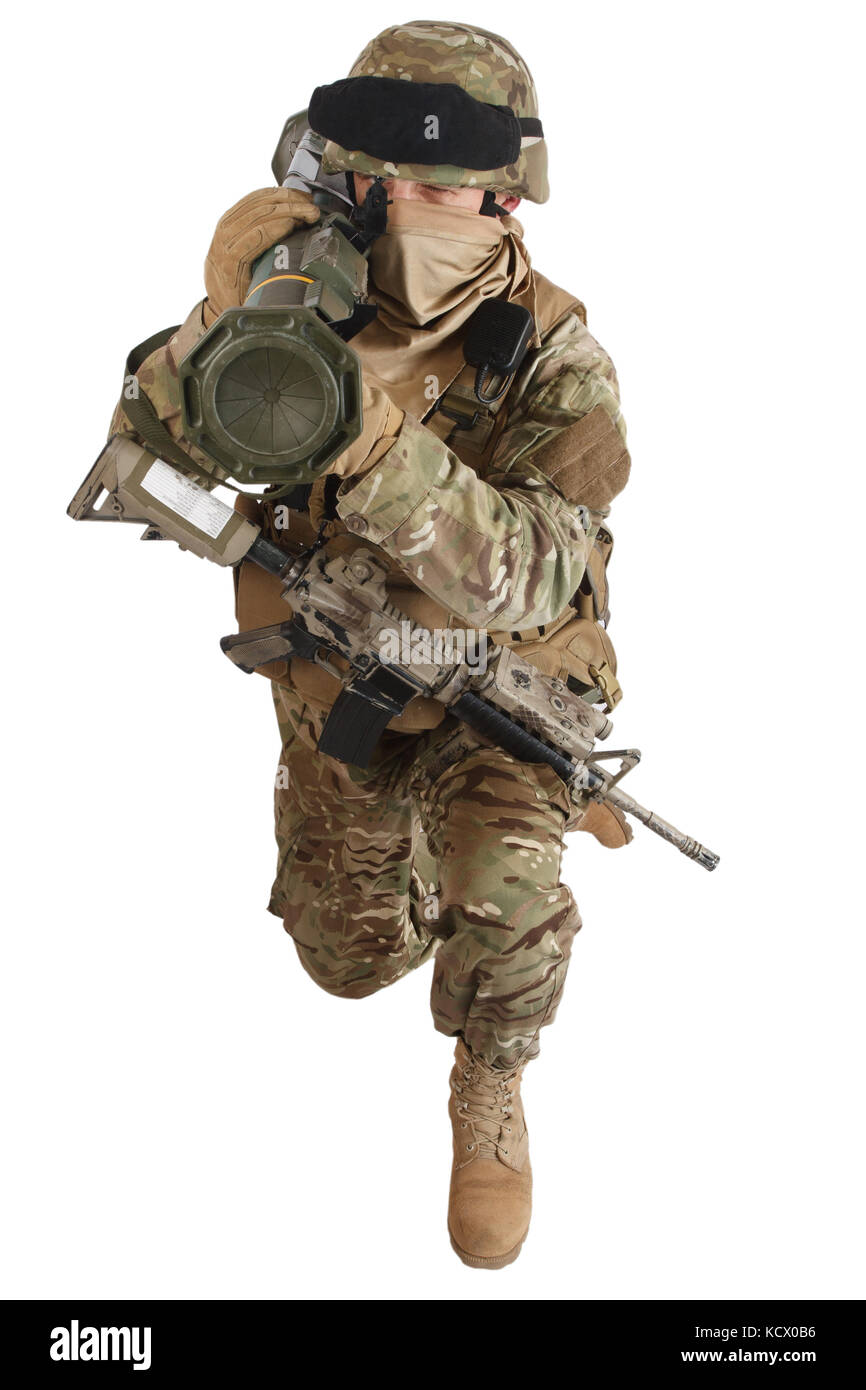 US ARMY soldier with recoilless rocket launcher isolated on white Stock ...