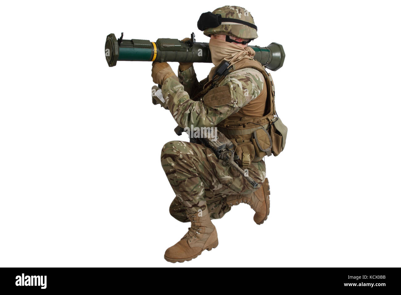 US ARMY soldier with recoilless rocket launcher isolated on white Stock ...