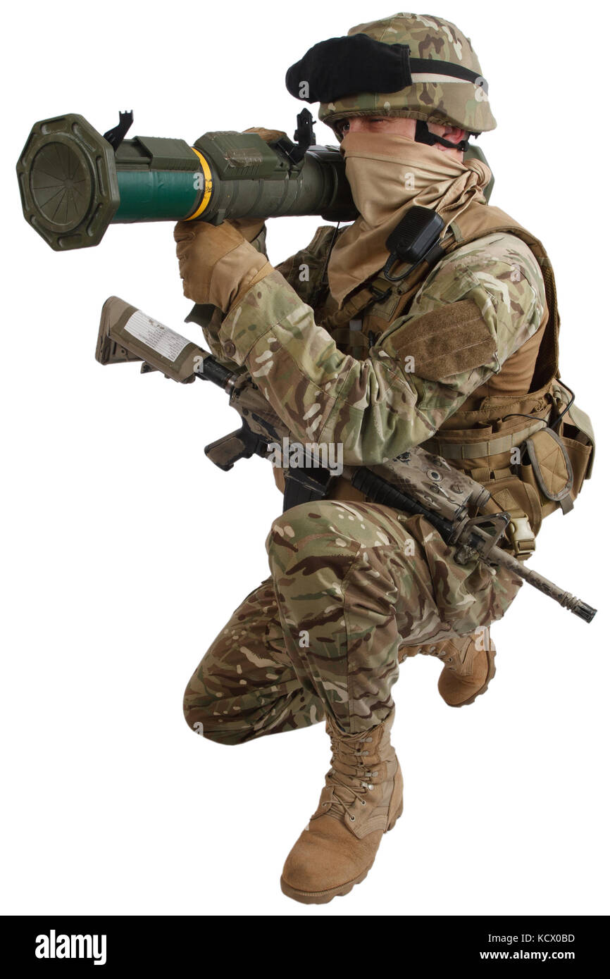 US ARMY soldier with recoilless rocket launcher isolated on white Stock ...