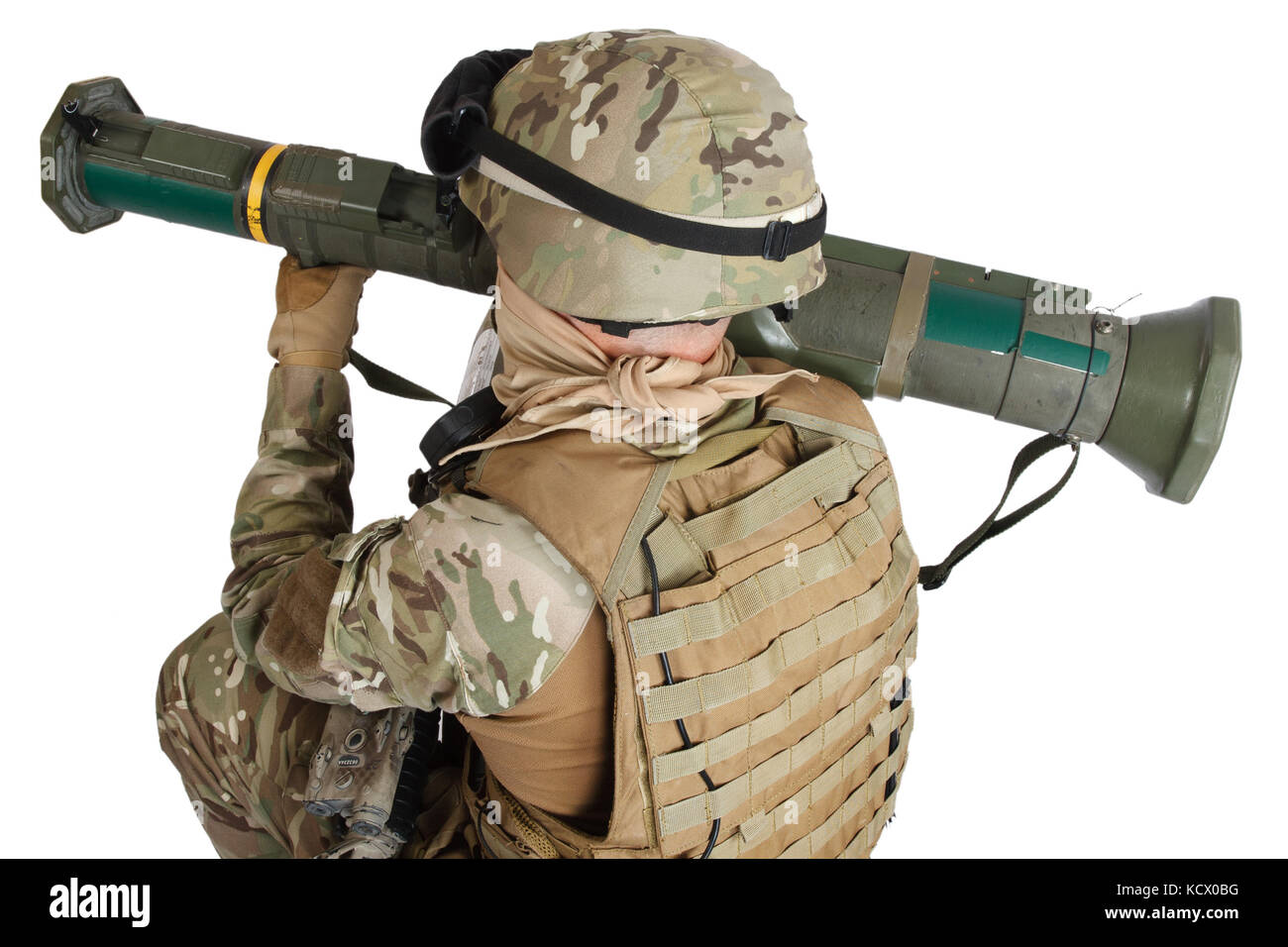 US ARMY soldier with recoilless rocket launcher isolated on white Stock ...