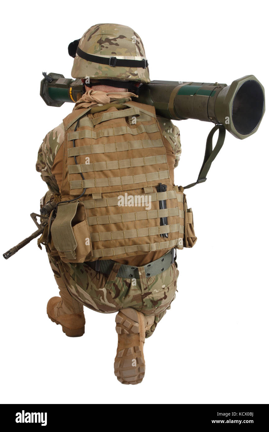 US ARMY soldier with recoilless rocket launcher isolated on white Stock ...