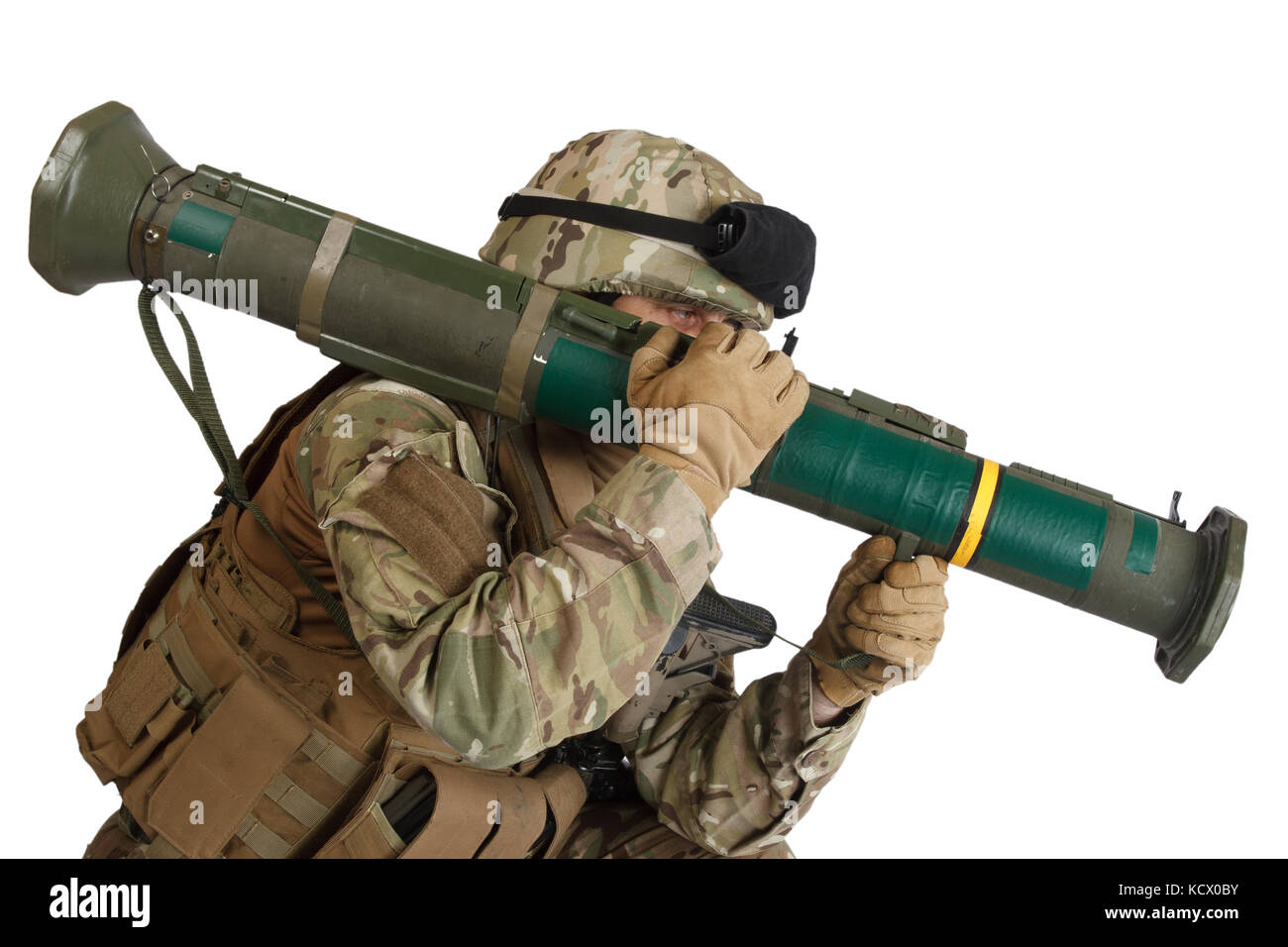 US ARMY soldier with recoilless rocket launcher isolated on white Stock ...