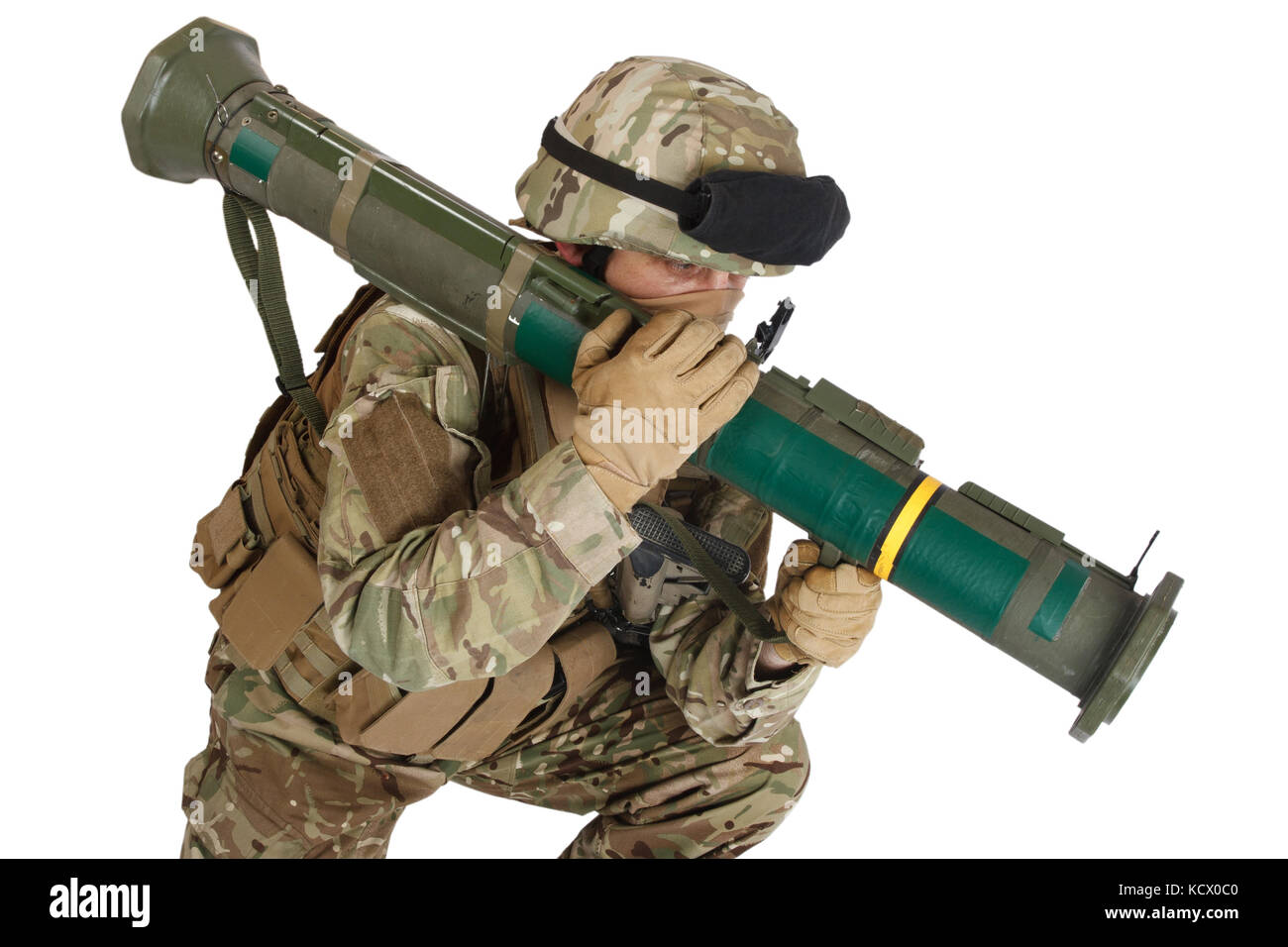 US ARMY soldier with recoilless rocket launcher isolated on white Stock ...