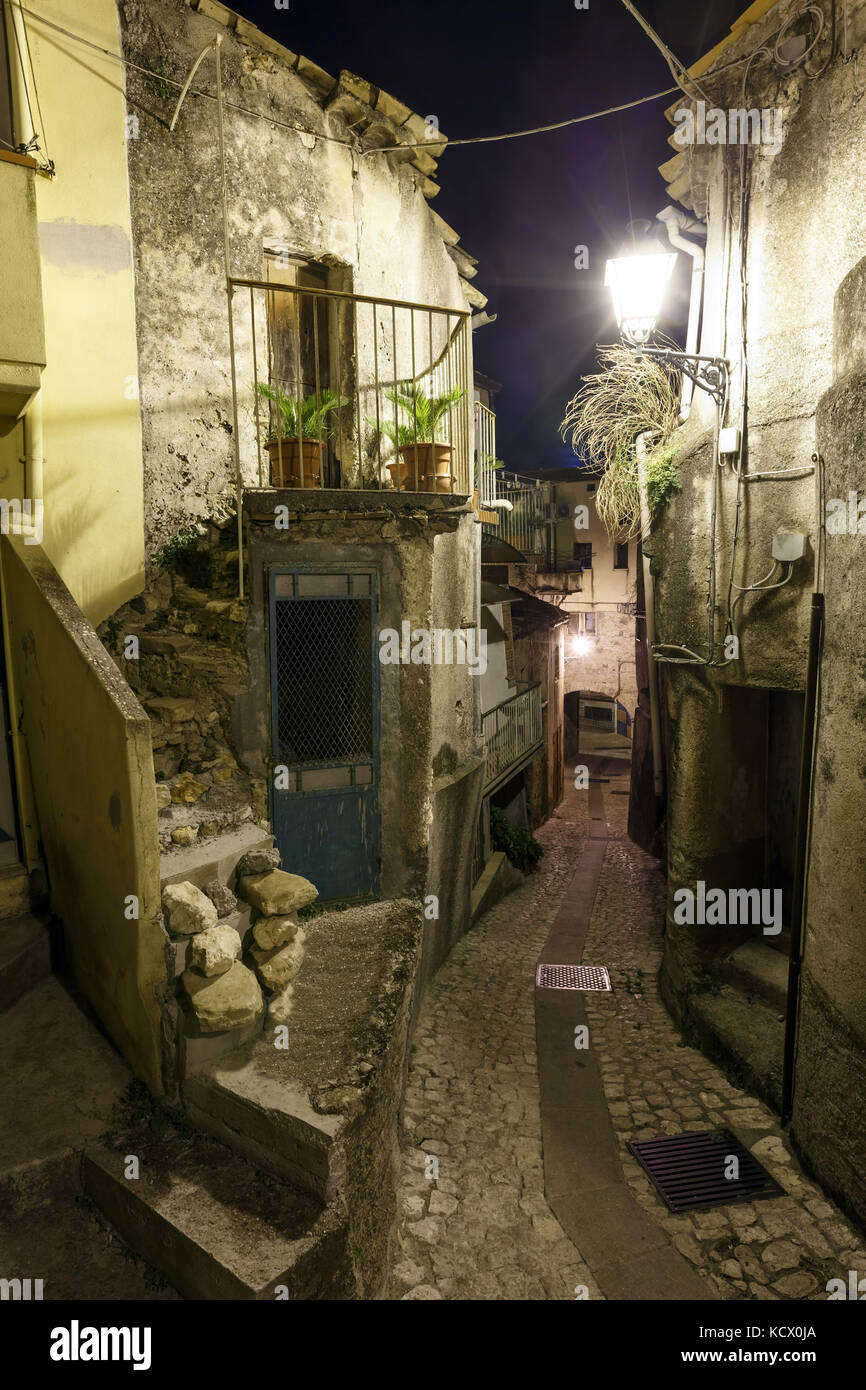 Night old medieval Stilo famos Calabria village street view, southern ...