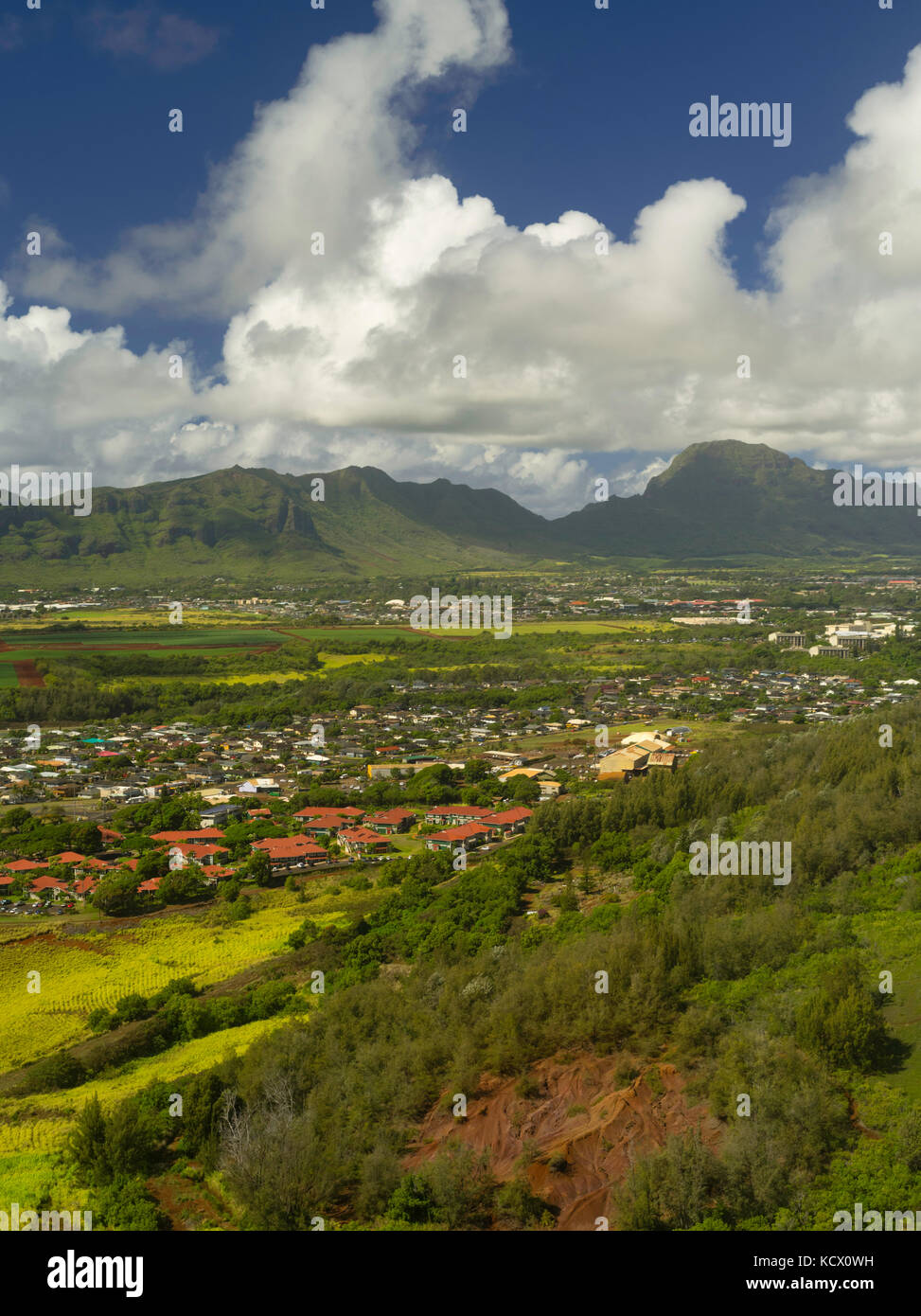 Aerial view of Lihue, Kauai, Hawaii on a cloudy day Stock Photo - Alamy