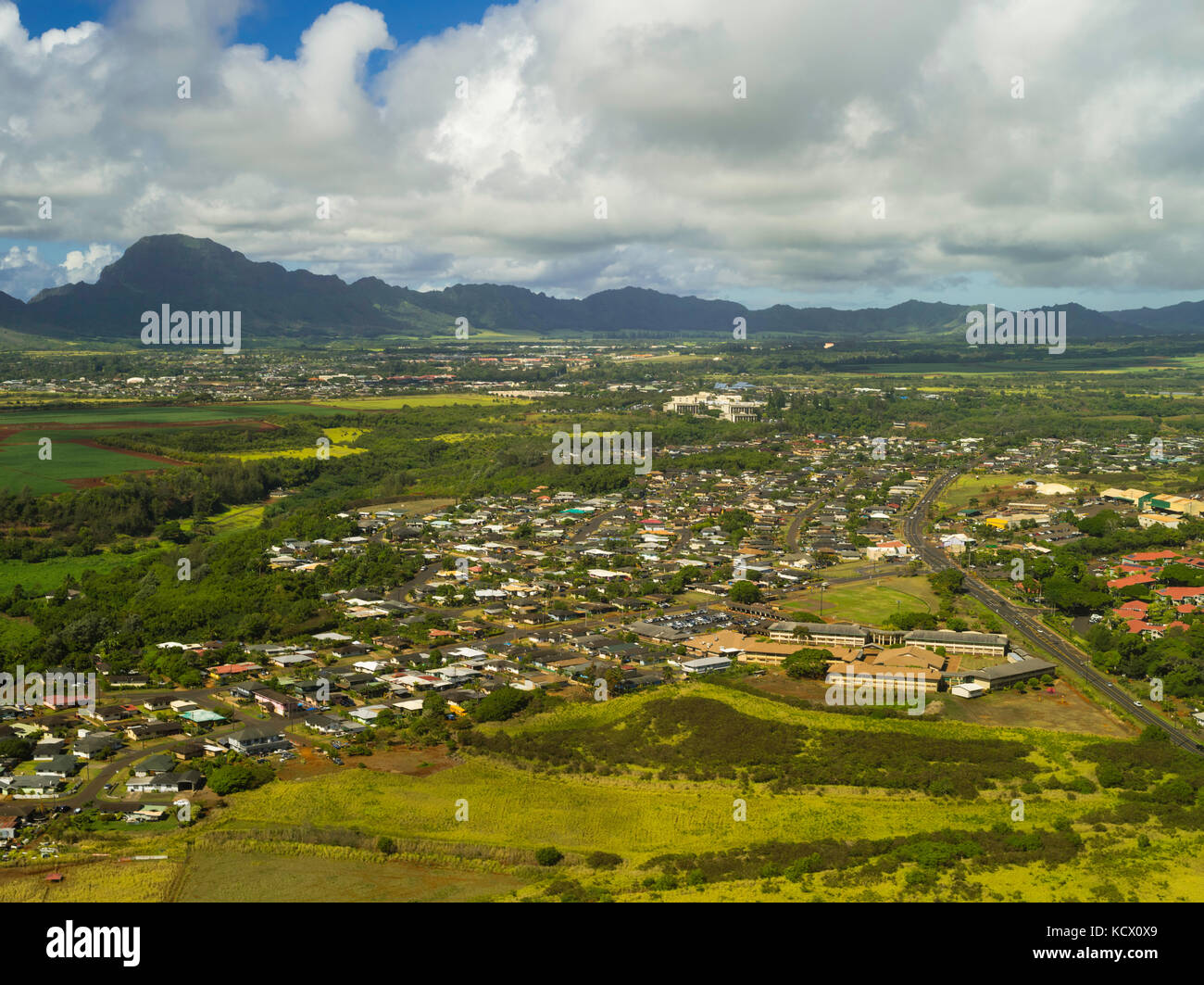 Aerial view of Lihue, Kauai, Hawaii on a cloudy day Stock Photo - Alamy