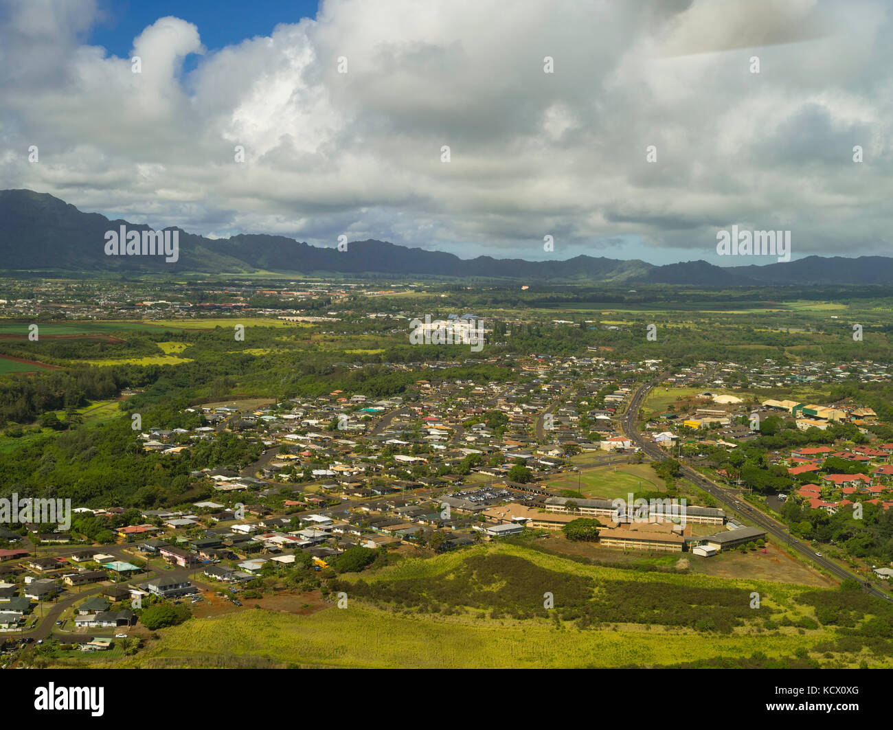 Aerial view of Lihue, Kauai, Hawaii on a cloudy day Stock Photo - Alamy
