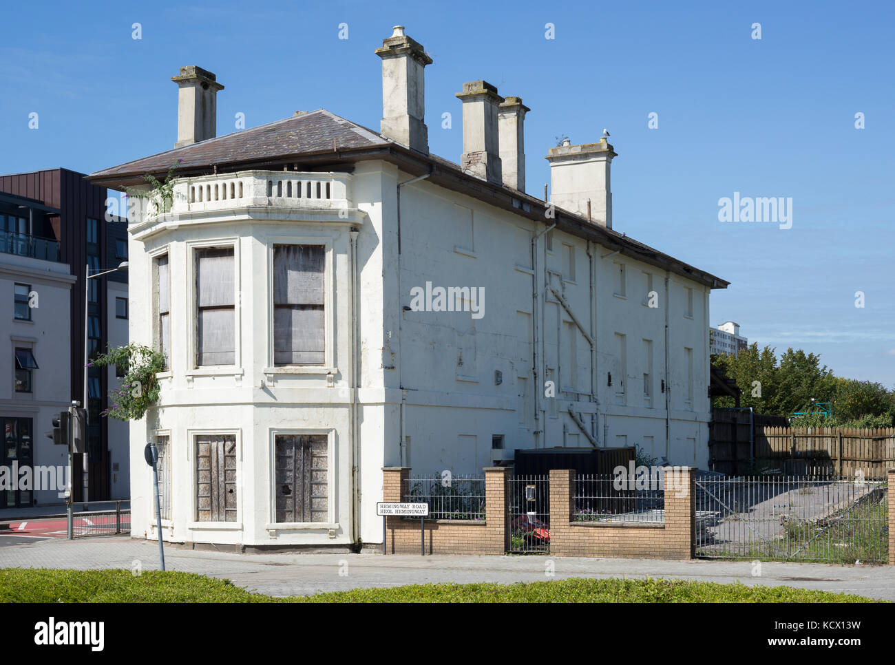 Former Bute Road railway station building, now boarded up, Cardiff Bay ...