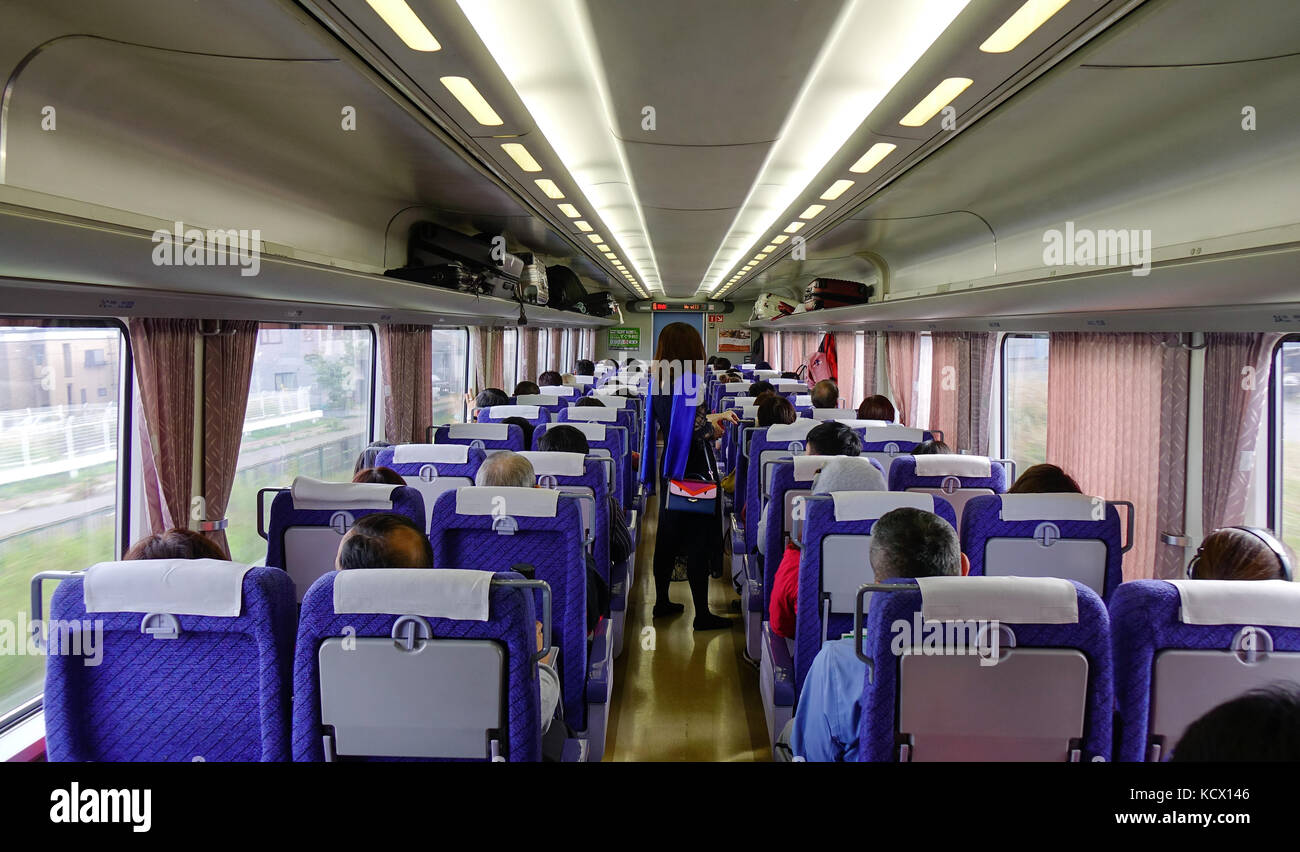 Hokkaido, Japan - Sep 30, 2017. Interior of a JR train to Sapporo in ...