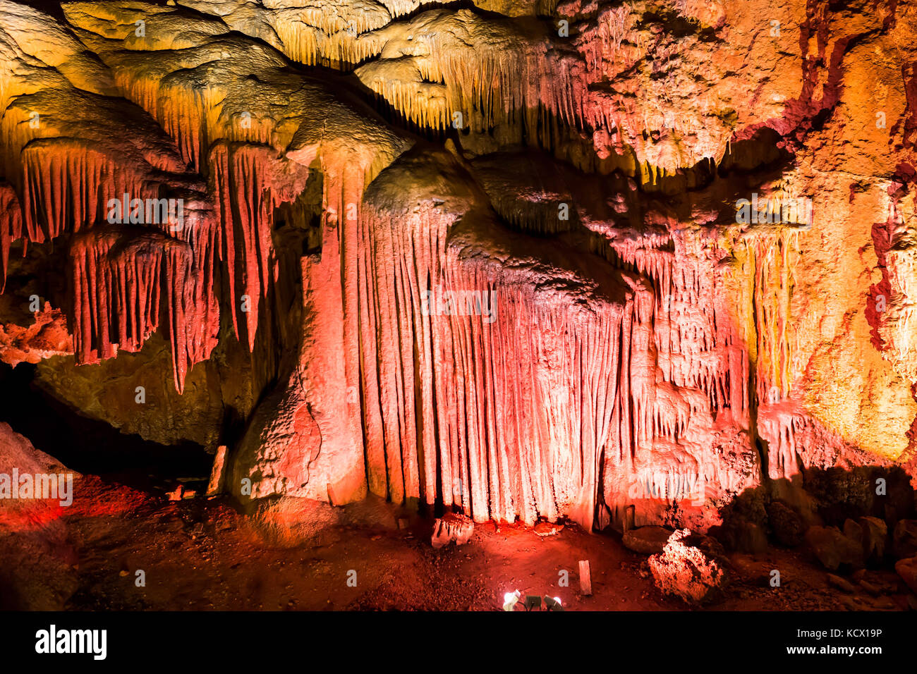 Venetsa Cave in Bulgaria. Beautiful colorful and illuminated cave full ...
