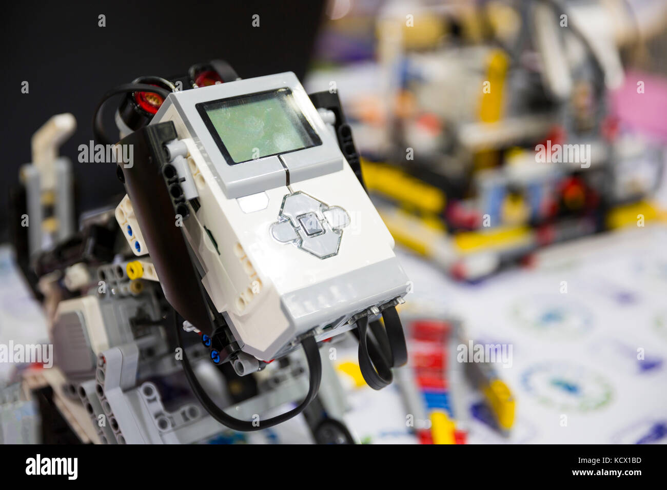 A remote control robot made from building blocks assembled by children ...